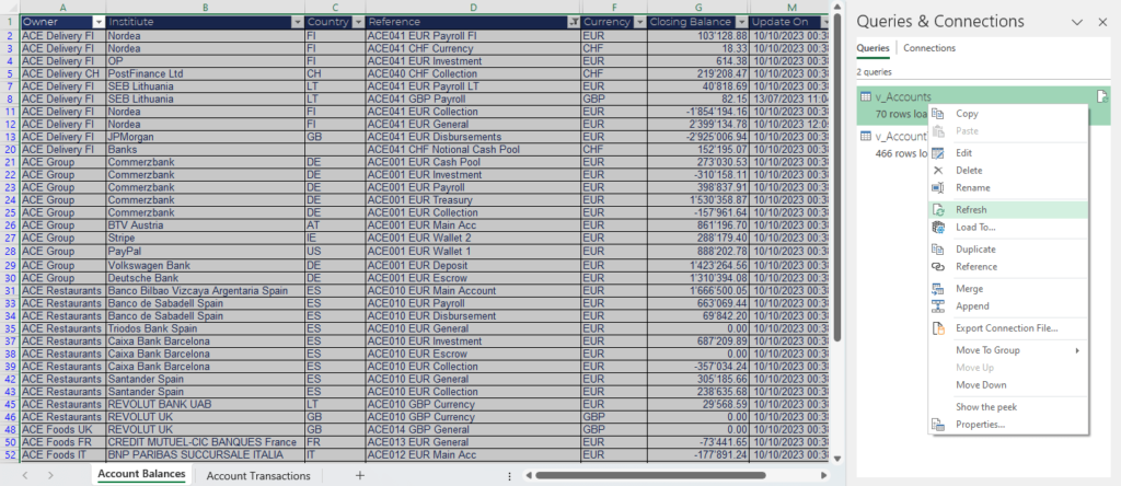 Five simple steps: How to feed real-time banking data leveraging APIs into Excel with FinanceKey ...